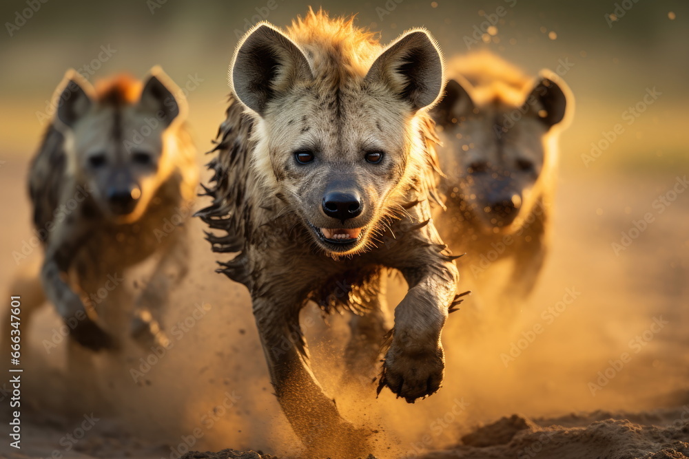 Hyenas Wildlife Hunting - Aggressive Charge Close-Up Shot Reveals ...