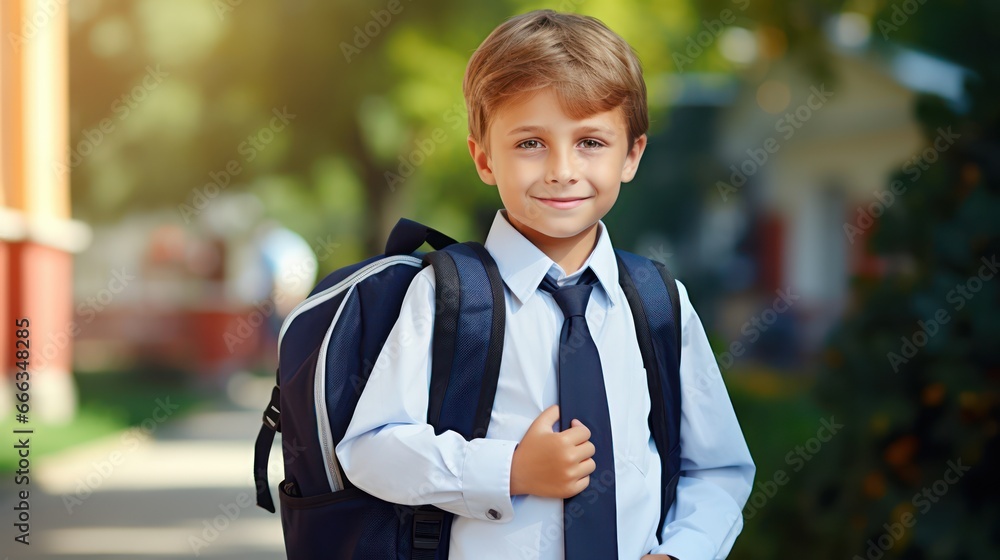 Handsome little boy wearing private school uniform waving and going to ...