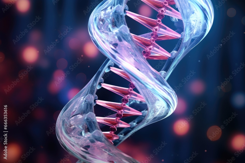 Digital illustration DNA structure in colour background. 3D rendering ...