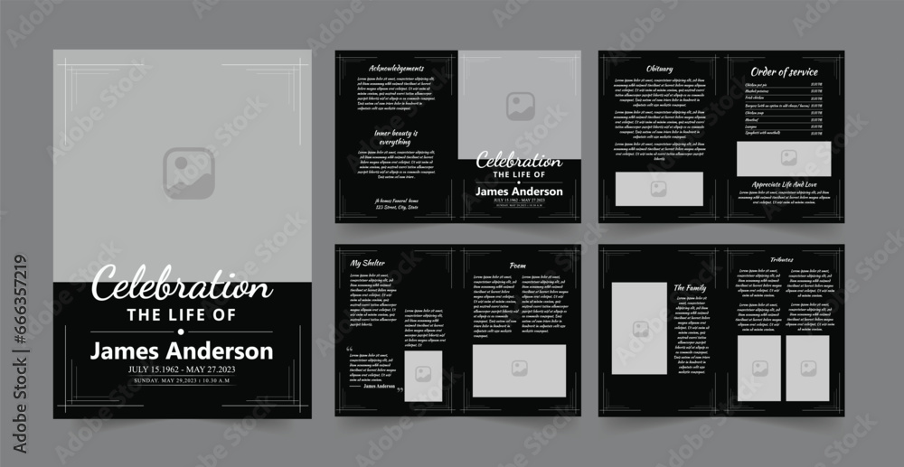 Funeral program, funeral layout design. Stock Vector | Adobe Stock