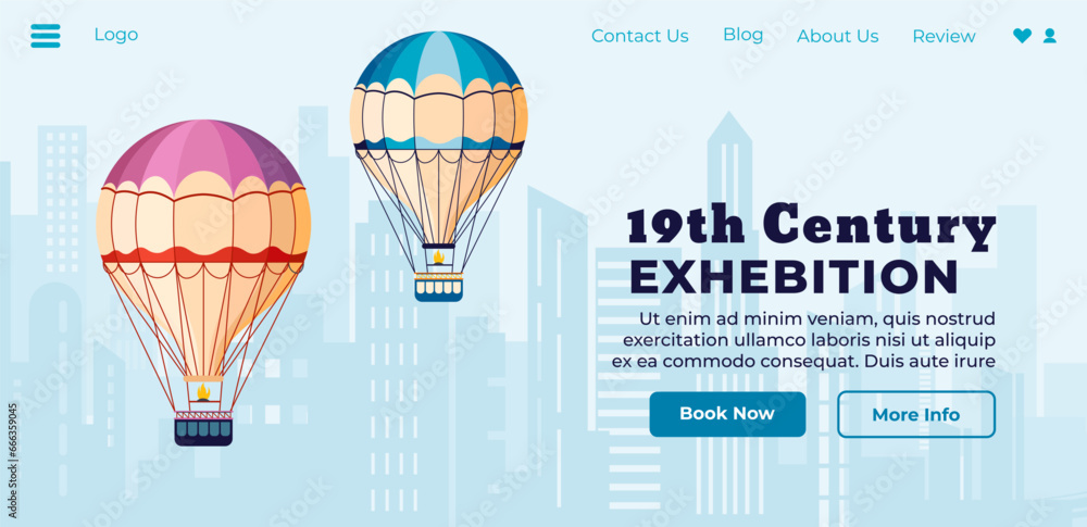 Exhibition of 19th century, first balloons web Stock Vector | Adobe Stock