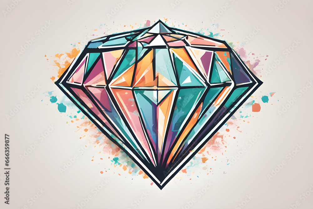 sketch illustration of a beautiful diamond logo done in pastel colors ...
