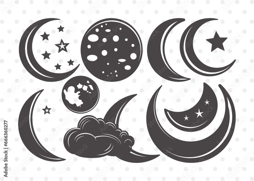 Moon Clipart SVG Cut File | Half Moon Svg | Crescent Moon Svg | Star ...