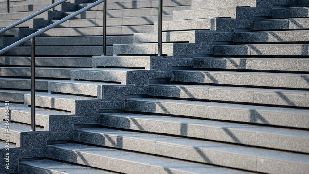 Outdoor concrete stair covered with rough granite tiles. Step of ...
