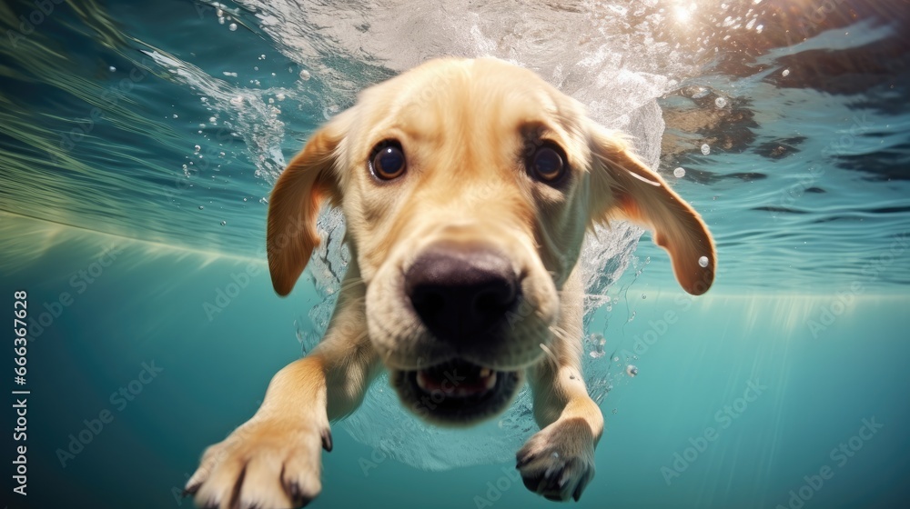 Funny underwater picture of puppies in swimming pool playing deep dive ...