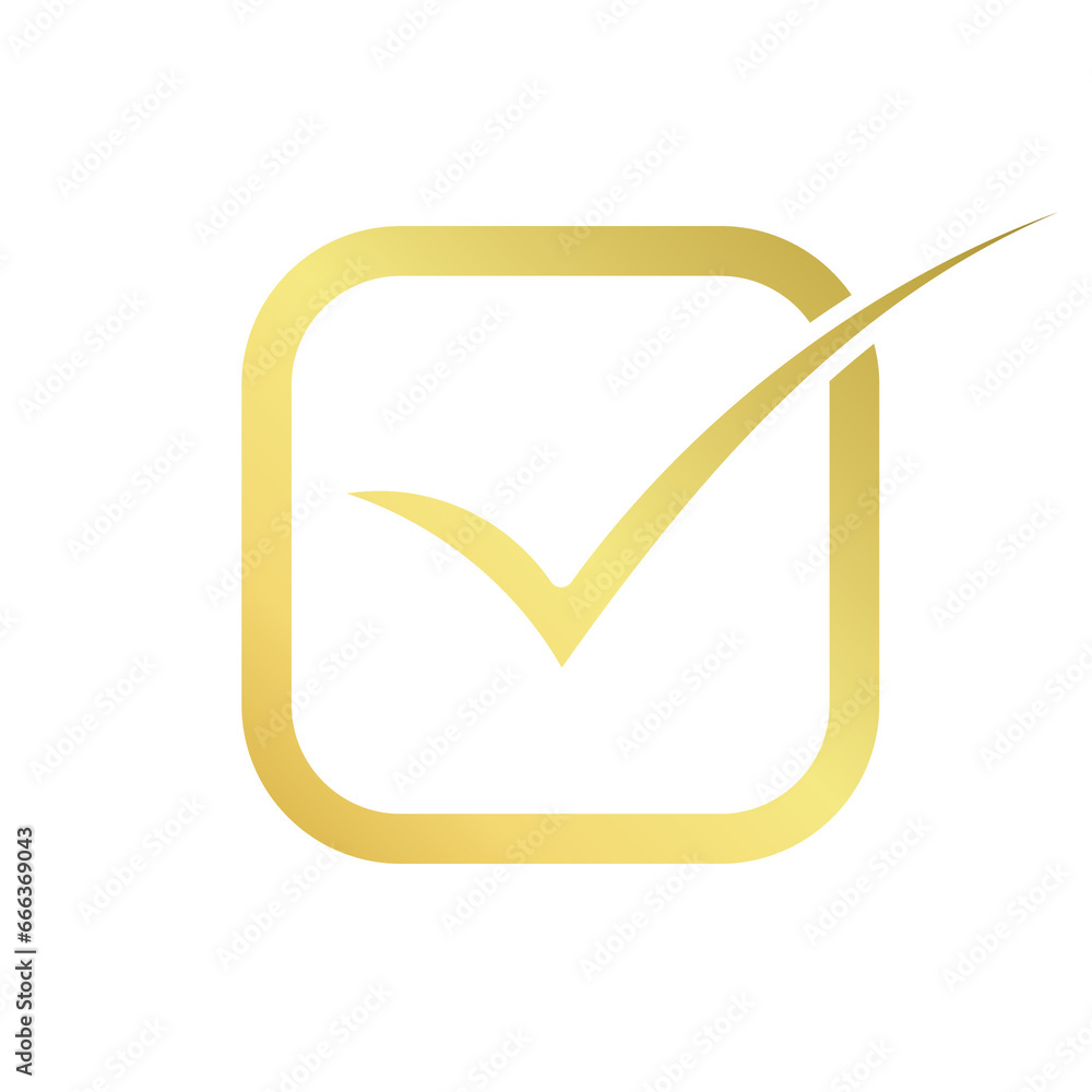 gold check mark icon square gold certification seal Stock Illustration ...