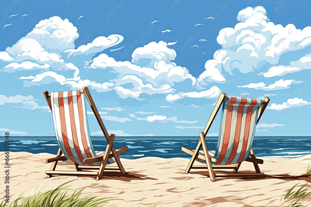 Beach Chairs Drawing: Vibrant Holiday Summer Beach Background for your ...
