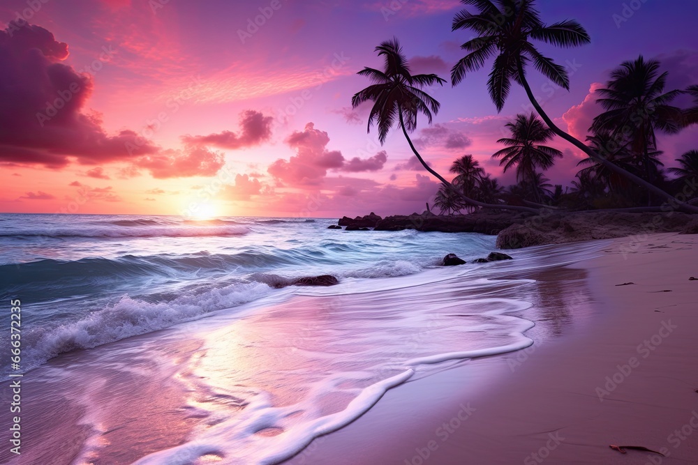 Purple Sunset Beach: Stunning Beach Theme Background Image for a Serene ...