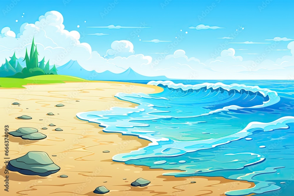 Soft Wave of Blue Ocean on Sandy Beach Background: Cartoon Beach ...