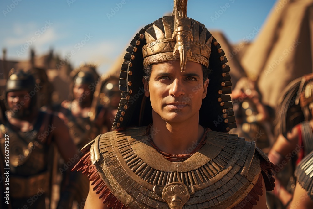 Ancient Egyptian Pharaoh Commanding Troops beside the Nile River King ...