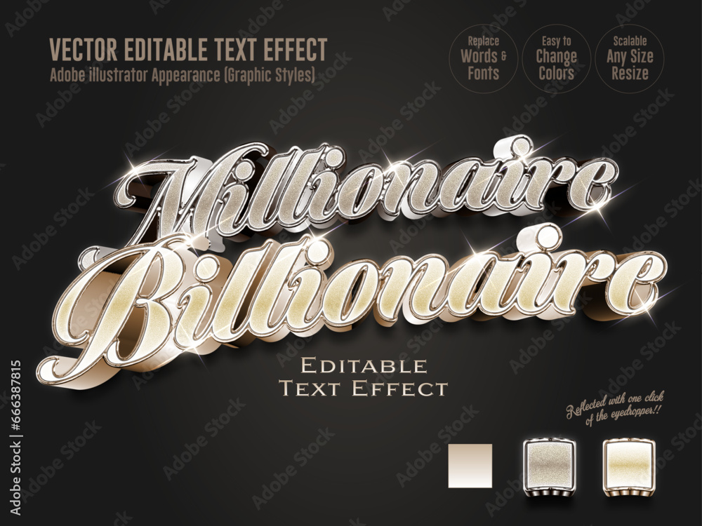 Editable Text Effect ゴージャスでメタリックでキラキラ輝くタイトルロゴスタイル「Millionaire Billionaire」 - Gorgeous, metallic ...