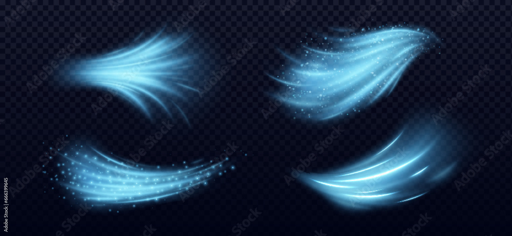 Cool air flow effects set isolated on transparent background. Vector ...