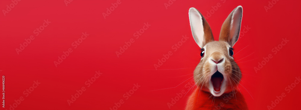 Studio headshot portrait of surprised rabbit on bright colors studio ...