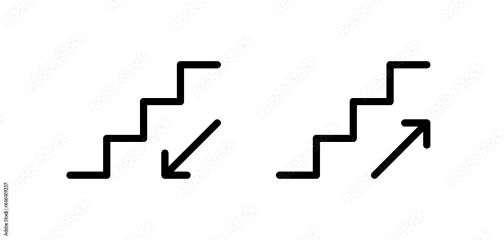 Stairs up and down icon with arrow. Stairway direction sign. Up and ...