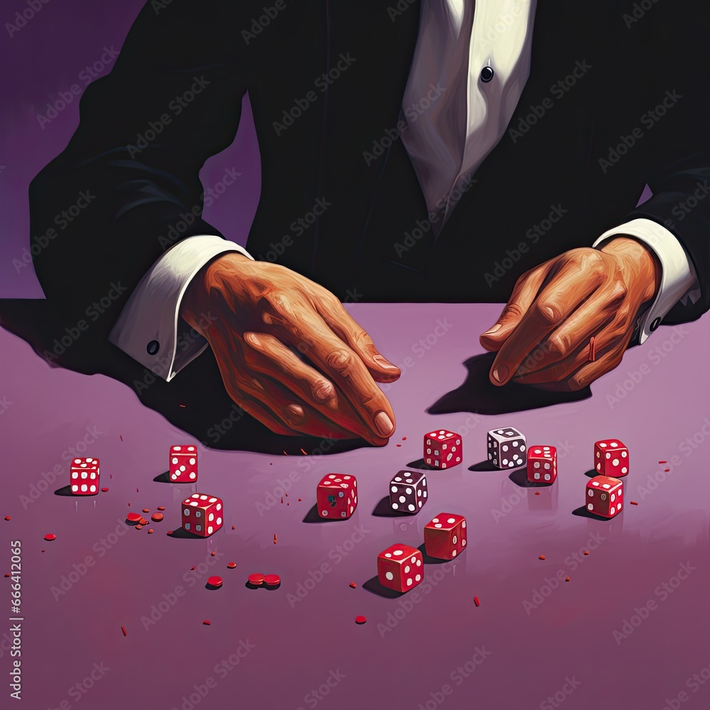 A gambler wearing a black suit and a white shirt with cufflinks sitting ...