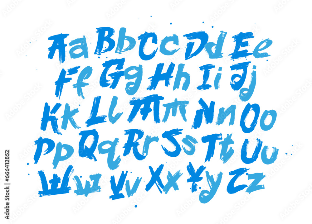 Blue vector alphabet on a white background. Uppercase and lowercase ...