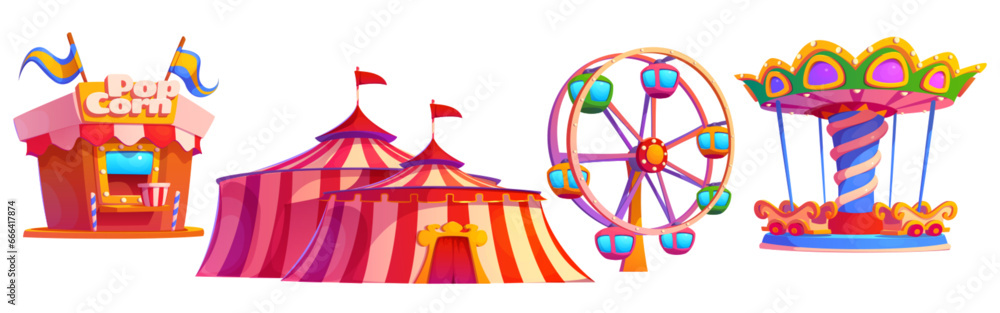 Park ferris wheel, carnival carousel icon for fun fair cartoon vector ...