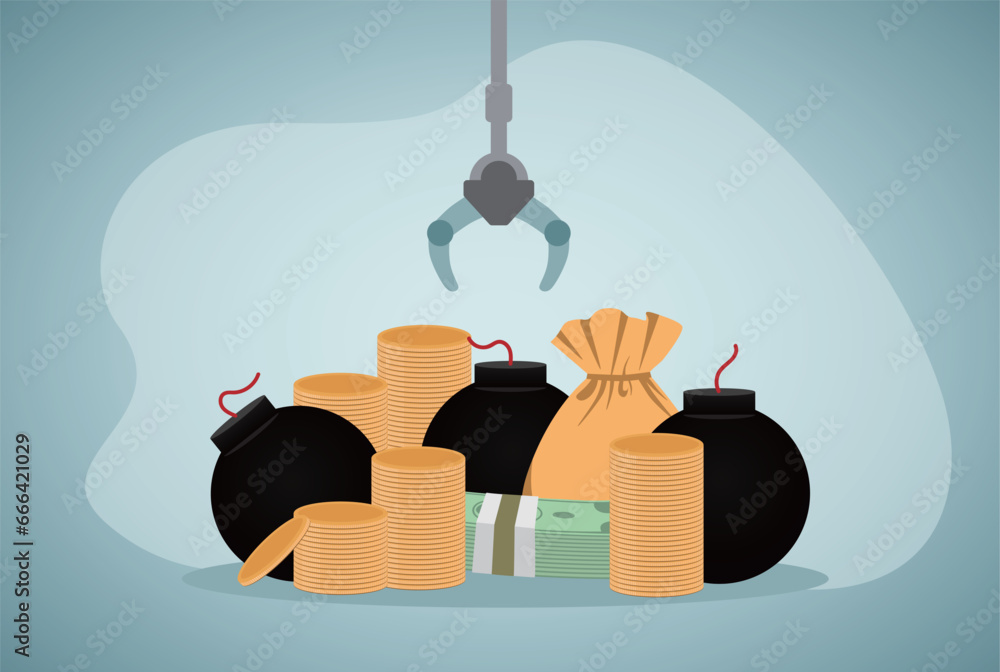 Robotic Claw grab money from a pile of money and bomb.take risk. Grip ...