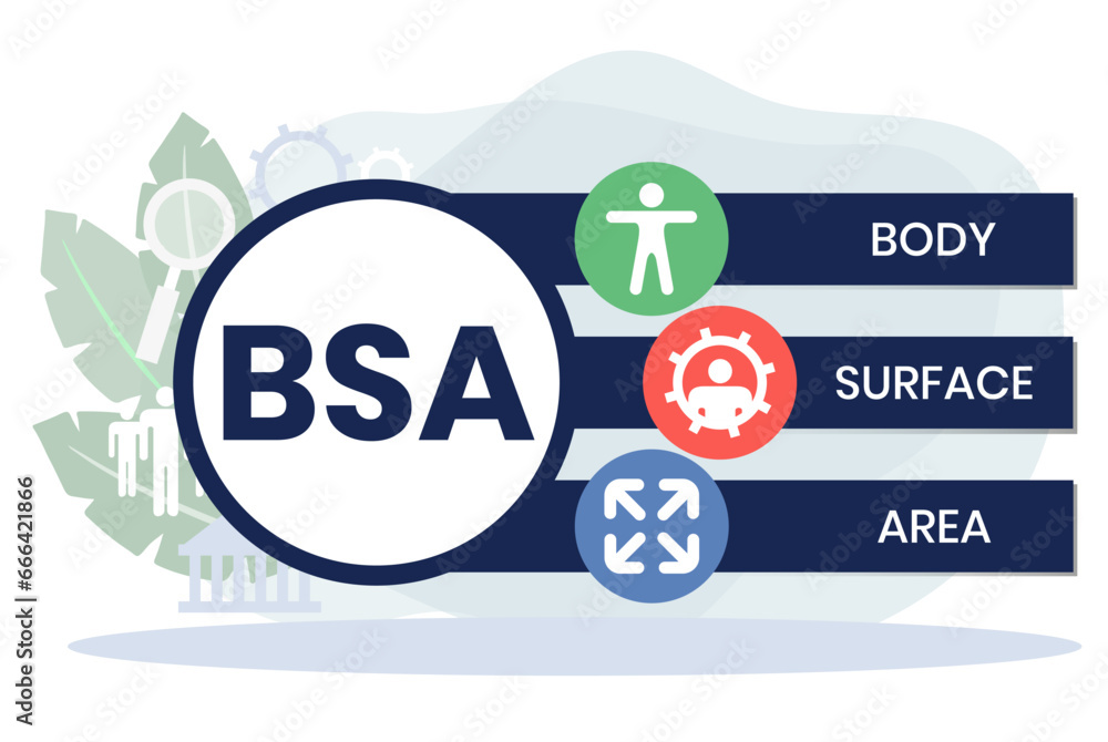 BSA - Body Surface Area acronym. business concept background. vector ...