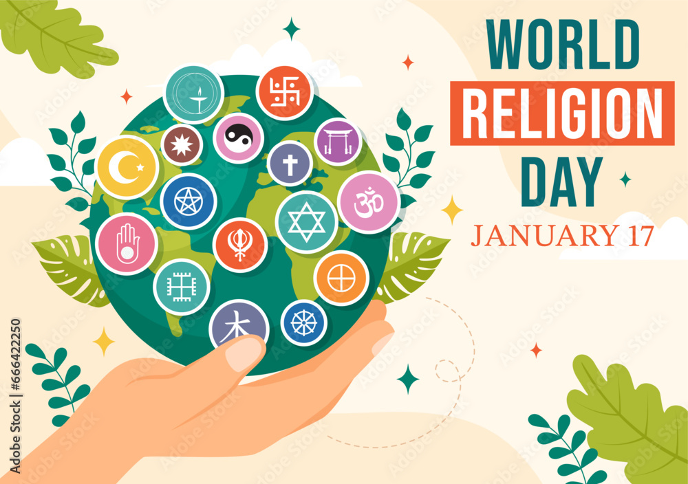 World Religion Day Vector Illustration on 17 January with Symbol Icons ...