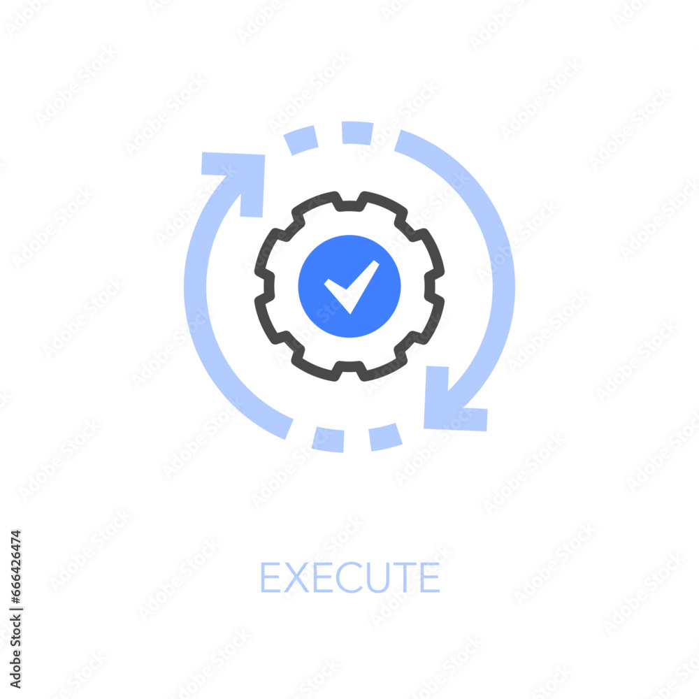 Simple visualised execute icon symbol with a cogwheel and process ...