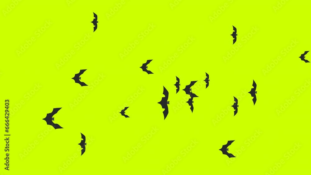 Halloween bats Flying Animation on Green screen. Cute cartoon Crowd of ...