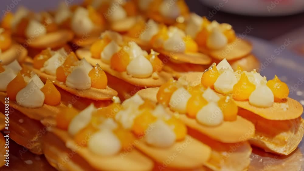 Vidéo Stock A visual and culinary masterpiece, these yellow cream ...