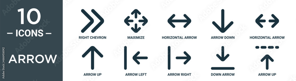 arrow outline icon set includes thin line right chevron, maximize ...