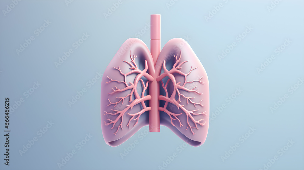 Pale pink abstract 3D lung model with blood vessels supplying both ...