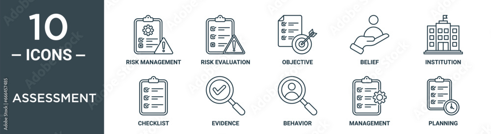 Vektorová grafika „assessment outline icon set includes thin line risk ...