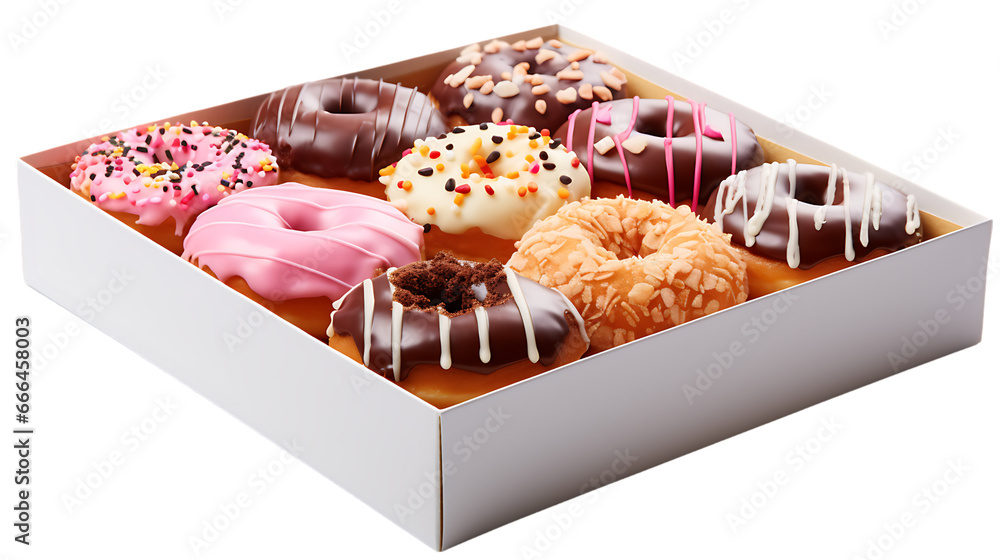 Assorted Donuts in Box Isolated on Transparent or White Background, PNG ...