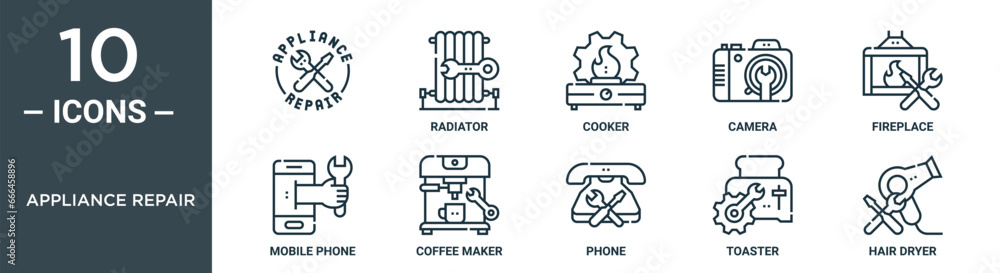 Vetor de appliance repair outline icon set includes thin line ...