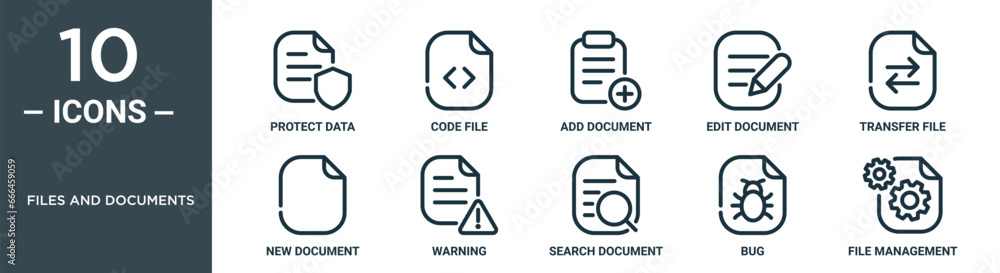 files and documents outline icon set includes thin line protect data ... files and documents outline icon set includes thin line protect data ...
