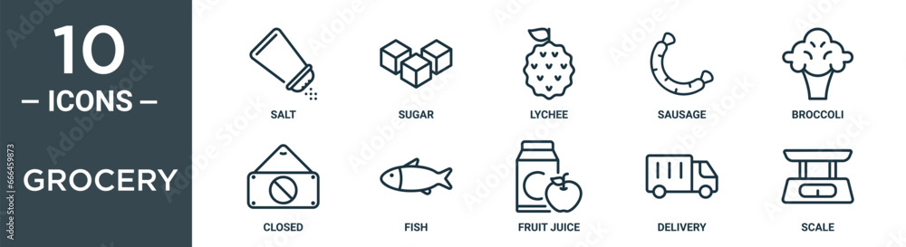 grocery outline icon set includes thin line salt, sugar, lychee ...