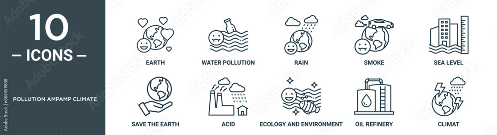 pollution ampamp climate outline icon set includes thin line earth ...
