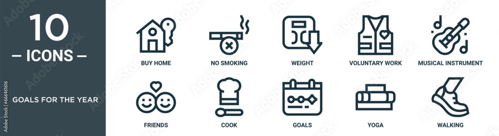 goals for the year outline icon set includes thin line buy home, no ...