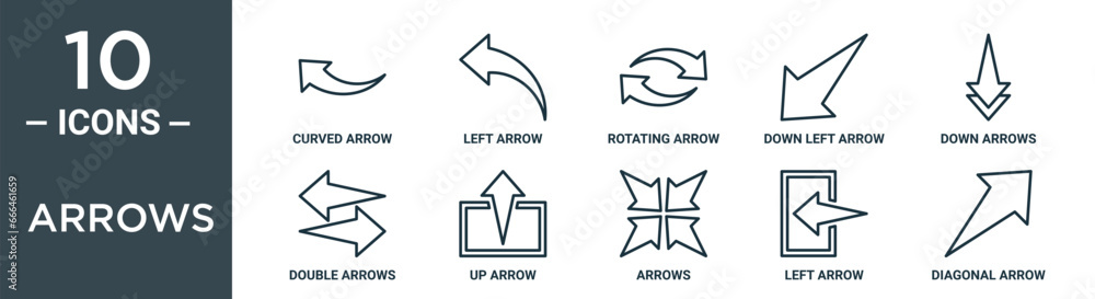 arrows outline icon set includes thin line curved arrow, left arrow ...