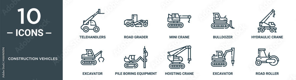 construction vehicles outline icon set includes thin line telehandlers ...