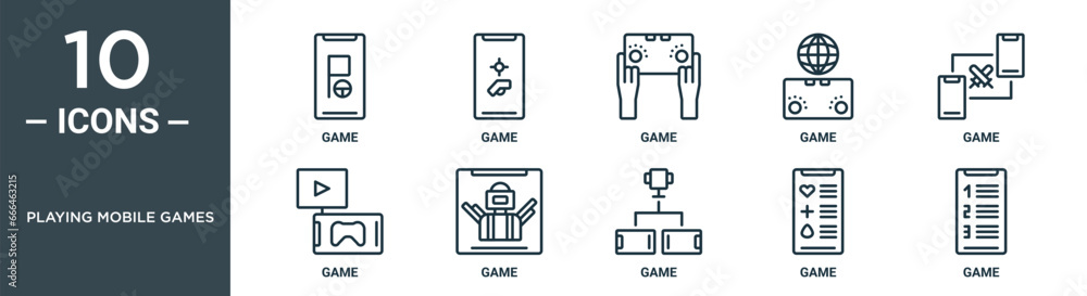 playing mobile games outline icon set includes thin line game, game, game, icons for report ...