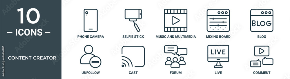 content creator outline icon set includes thin line phone camera ...