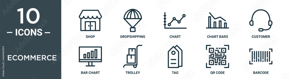 ecommerce outline icon set includes thin line shop, dropshipping, chart ...