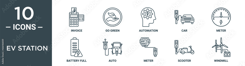 ev station outline icon set includes thin line invoice, go green ...