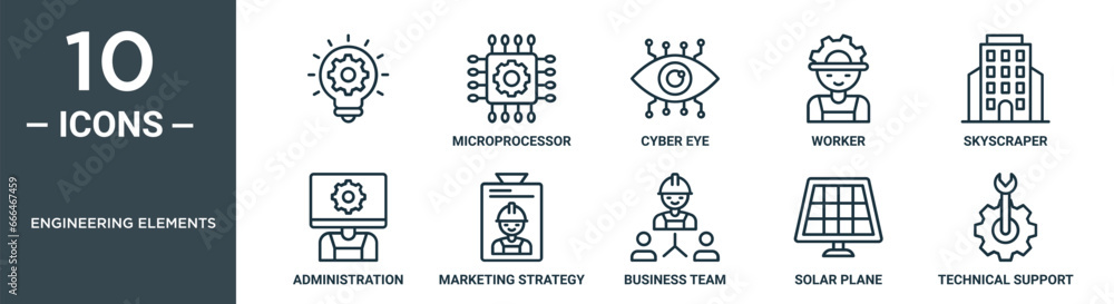 engineering elements outline icon set includes thin line ...