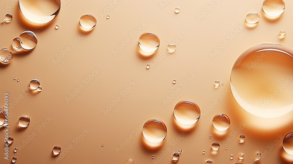 Round drops of transparent serum gel on beige background. Stock ...
