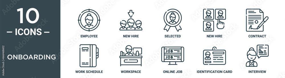 onboarding outline icon set includes thin line employee, new hire ...