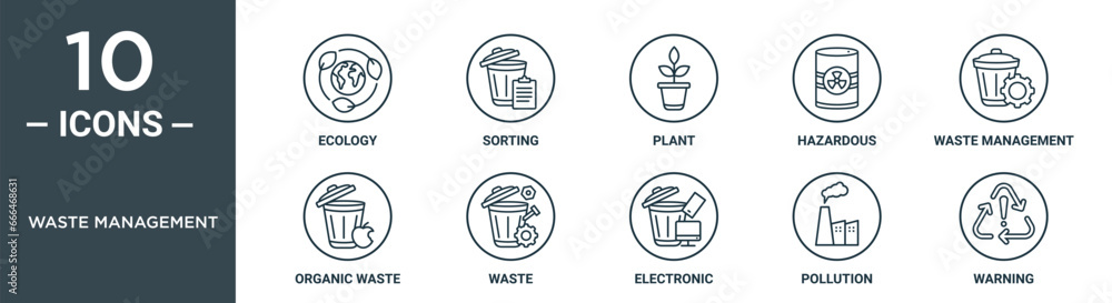 waste management outline icon set includes thin line ecology, sorting ...