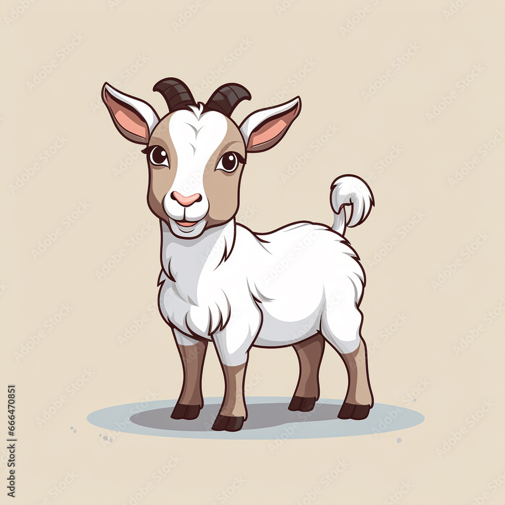 2d cute cartoon goat animal, 2d cartoon with sharp outlines on White ...