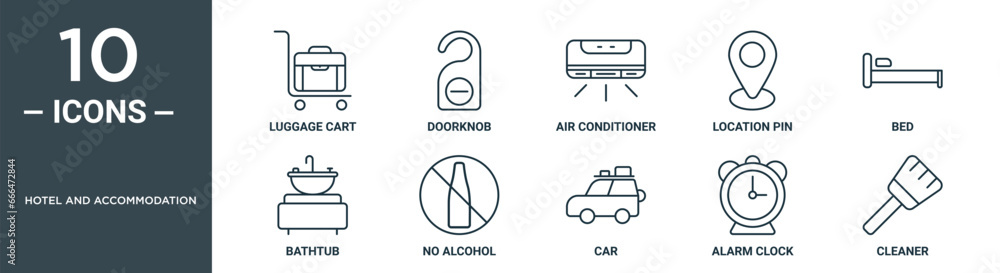 hotel and accommodation outline icon set includes thin line luggage ...