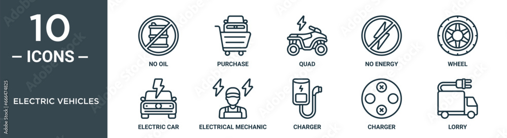 electric vehicles outline icon set includes thin line no oil, purchase ...