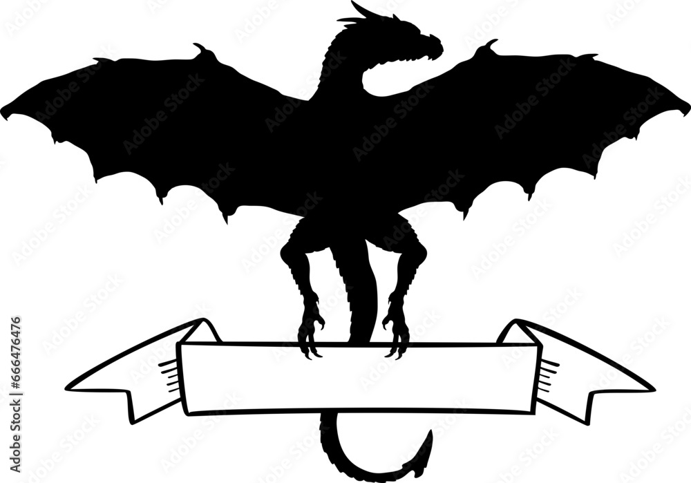 Monogram Dragon Dragon Silhouette SVG Vector The dragon is flying, the ...